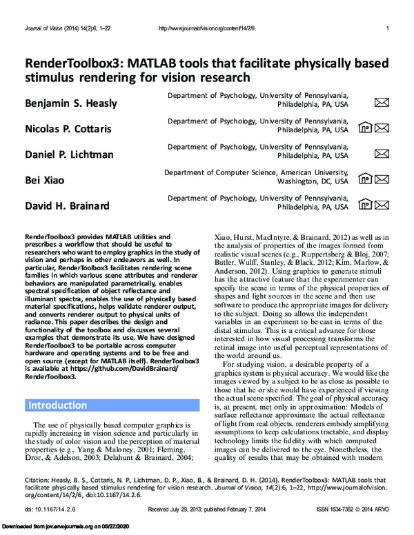 (PDF) RenderToolbox3: MATLAB tools that facilitate physically based stimulus rendering for ...