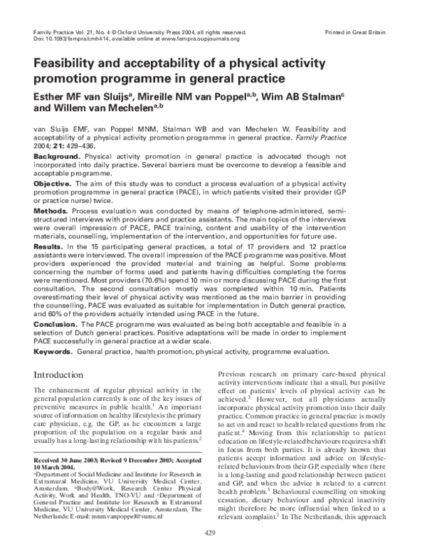 (PDF) Feasibility and acceptability of a physical activity promotion ...