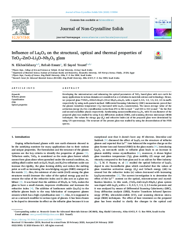 (PDF) Influence of La2O3 on the structural, optical and thermal ...