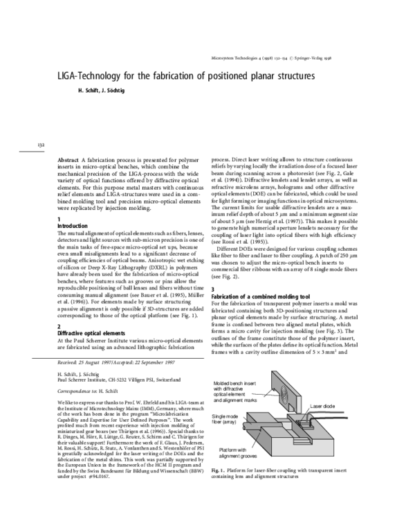 (PDF) LIGA-Technology for the fabrication of positioned planar structures