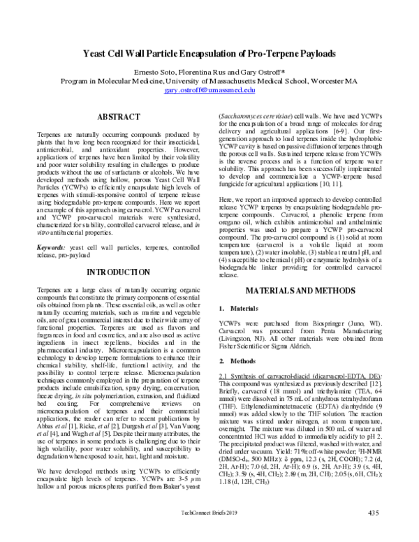 (PDF) Yeast Cell Wall Particle Encapsulation of Pro-Terpene Payloads