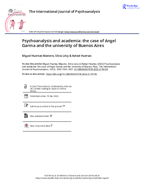 (PDF) Psychoanalysis and academia: the case of Angel Garma and the ...