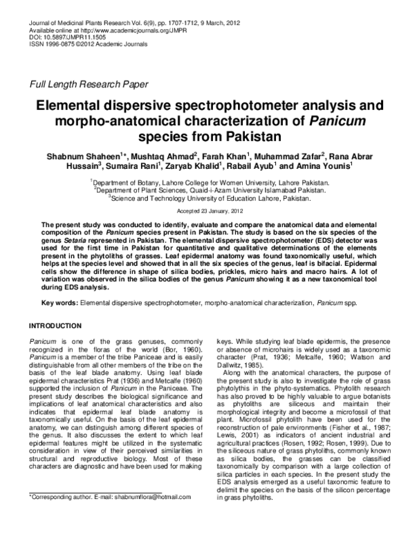 (PDF) Elemental dispersive spectrophotometer analysis and morpho ...