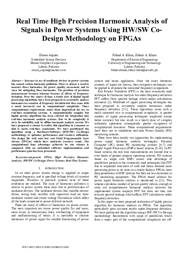 (PDF) Real time high precision harmonic analysis of signals in power systems using HW/SW Co ...