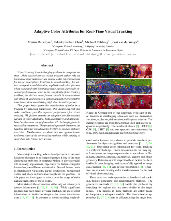 (PDF) Adaptive Color Attributes for Real-Time Visual Tracking