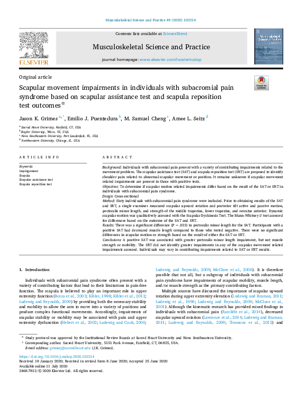 (PDF) Scapular movement impairments in individuals with subacromial ...