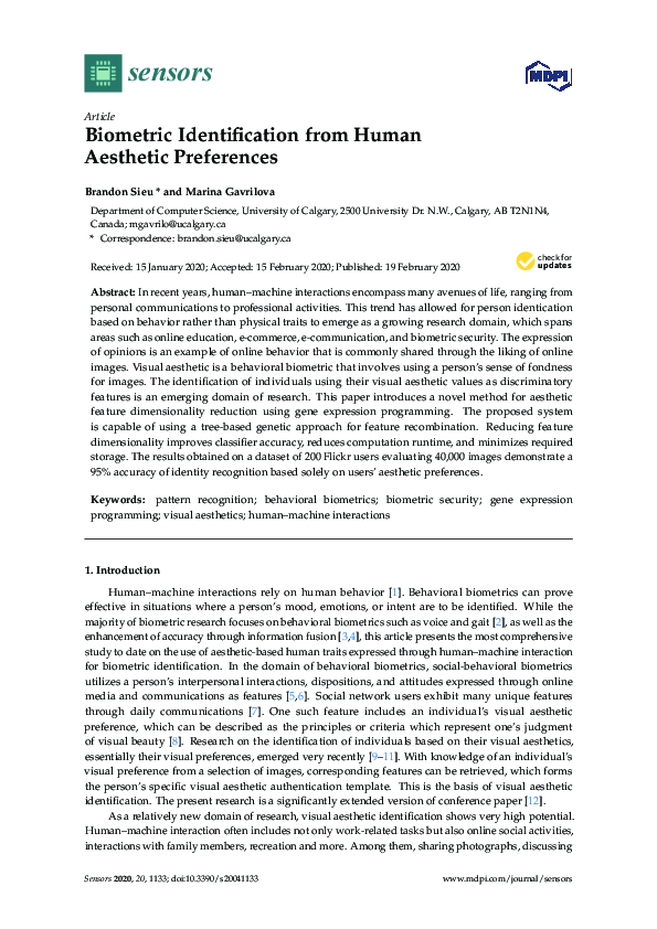(PDF) Biometric Identification from Human Aesthetic Preferences ...