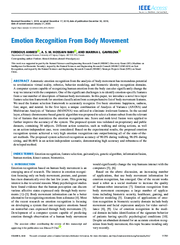 (PDF) Emotion Recognition From Body Movement