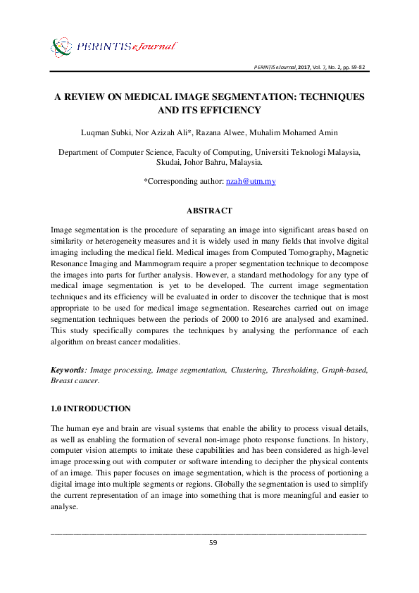 (PDF) A review on medical image segmentation: techniques and its efficiency