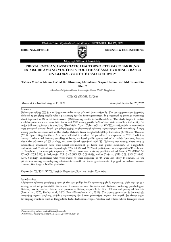 (PDF) Prevalence and Associated Factors of Tobacco Smoking Exposure ...