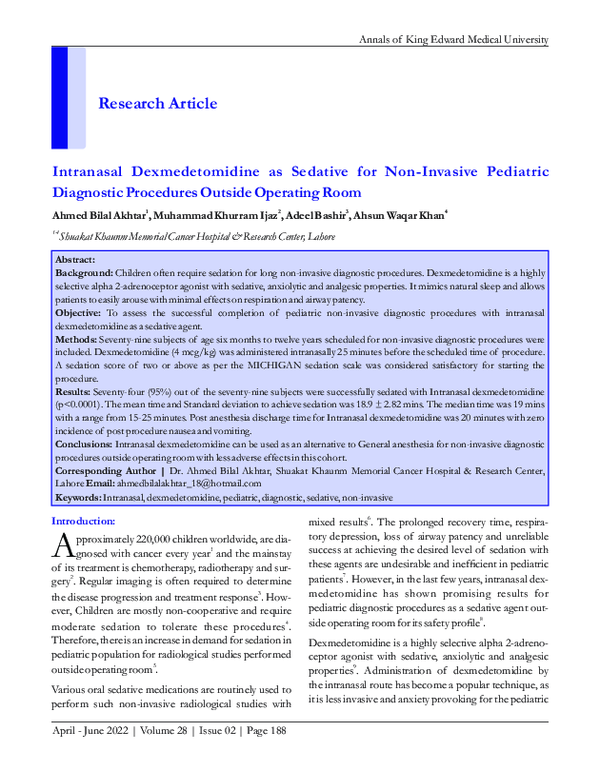 (PDF) Intranasal Dexmedetomidine as Sedative for Non-Invasive Pediatric ...