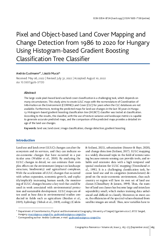 (PDF) Pixel and object-based land cover mapping and change detection from 1986 to 2020 for ...
