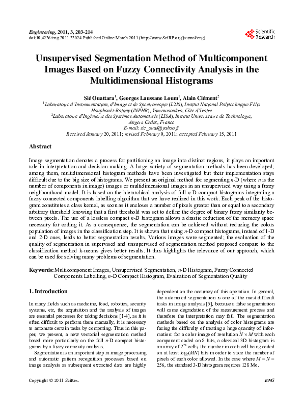 Pdf Unsupervised Segmentation Method Of Multicomponent Images Based