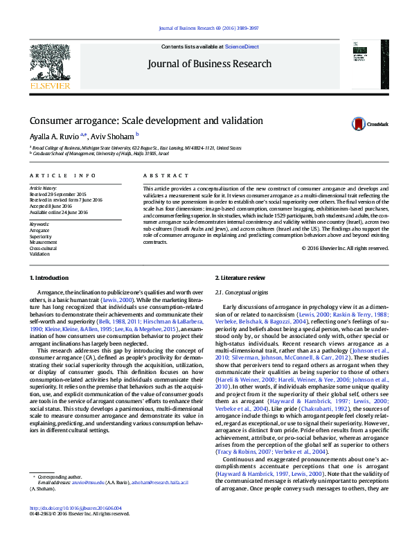 (PDF) Consumer arrogance: Scale development and validation