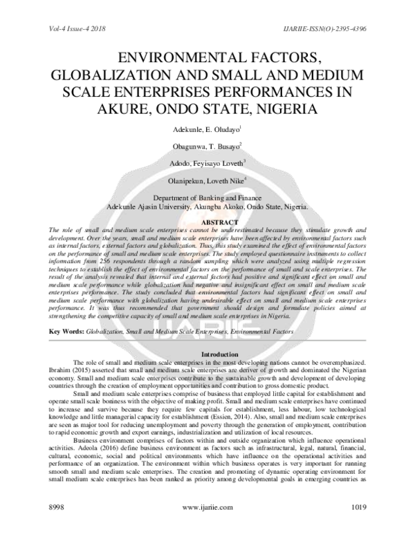 (PDF) Environmental Factors, Globalization and Small and Medium Scale Enterprises Performances ...