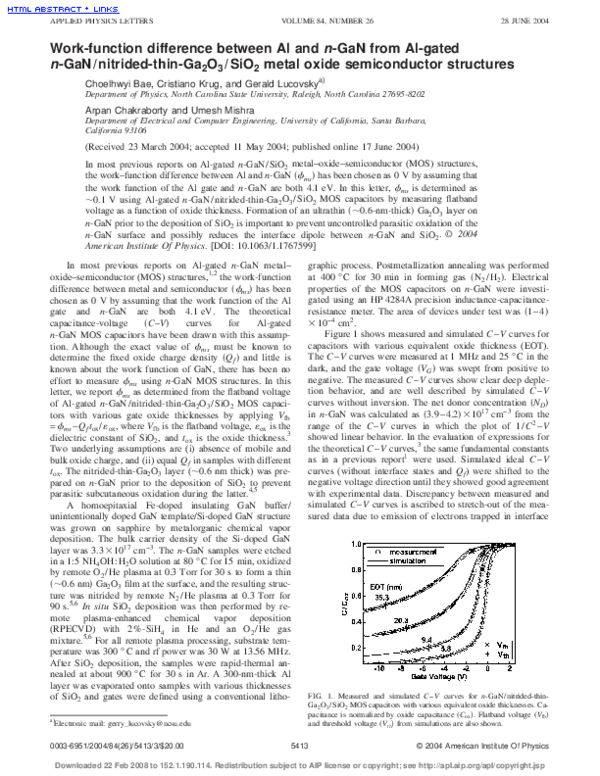 (PDF) Work-function difference between Al and n-GaN from Al-gated n-GaN ...