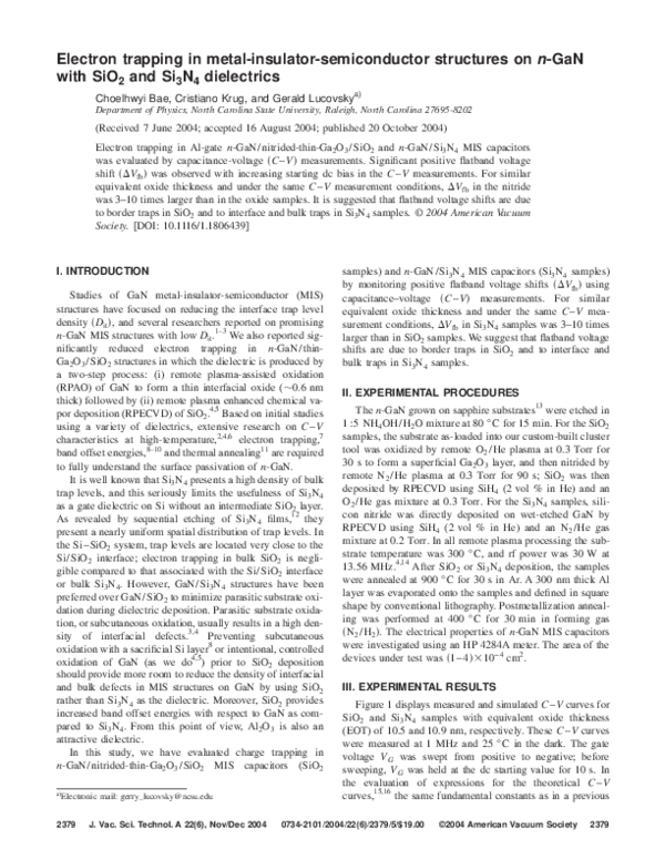 (PDF) Electron trapping in metal-insulator-semiconductor structures on n-GaN with SiO2 and Si3N4 ...