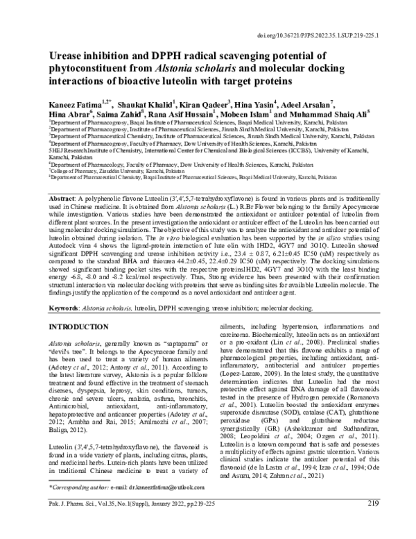 (PDF) Urease inhibition and DPPH radical scavenging potential of ...