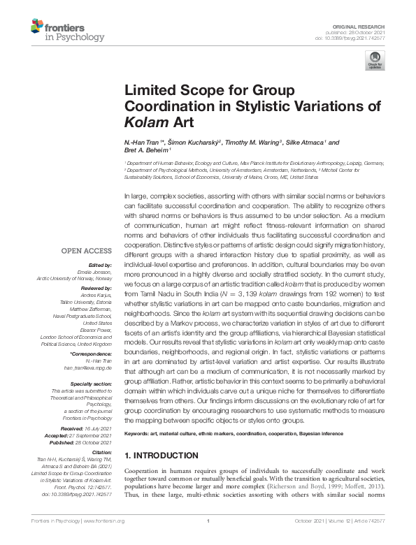 (PDF) Limited Scope for Group Coordination in Stylistic Variations of Kolam Art
