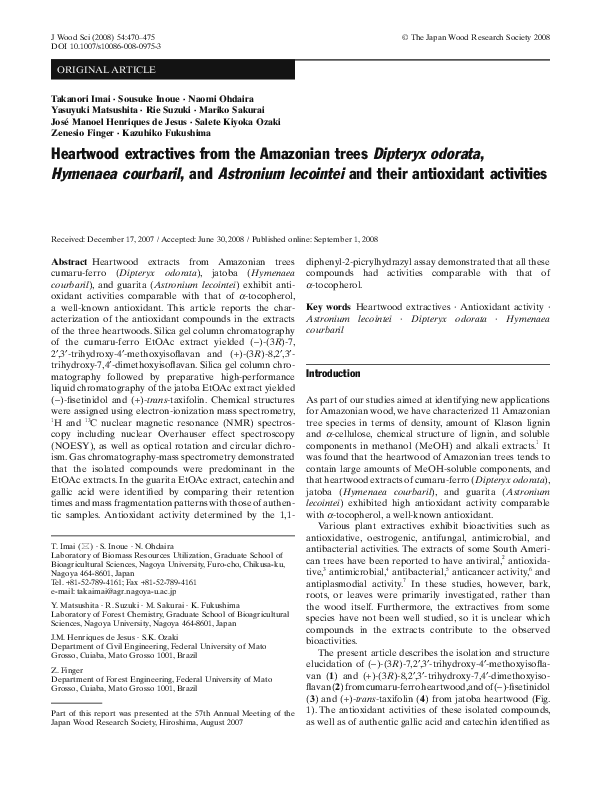 (PDF) Heartwood extractives from the Amazonian trees Dipteryx odorata ...