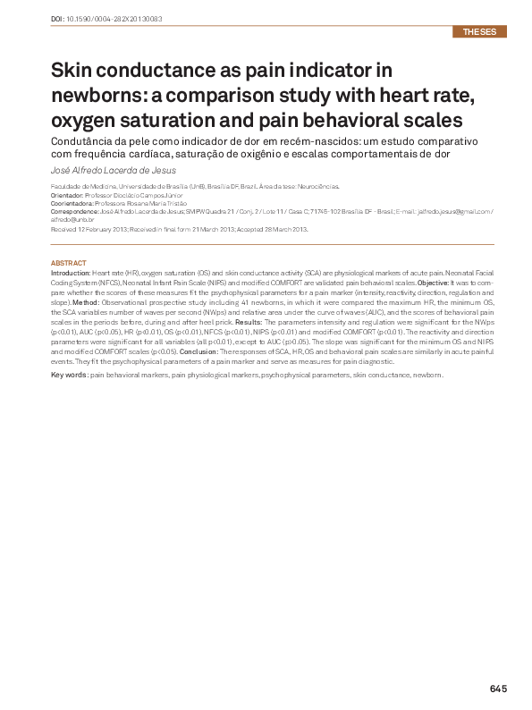 (PDF) Skin conductance as pain indicator in newborns: a comparison ...