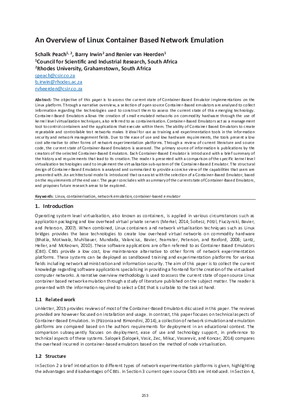 (PDF) An Overview of Linux Container Based Network Emulation
