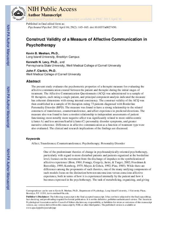 (PDF) Construct validity of a measure of affective communication in ...