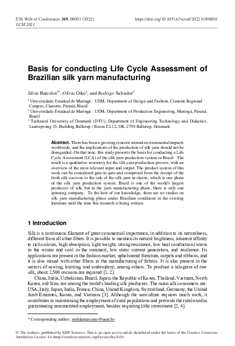 (PDF) Basis for conducting Life Cycle Assessment of Brazilian silk yarn ...