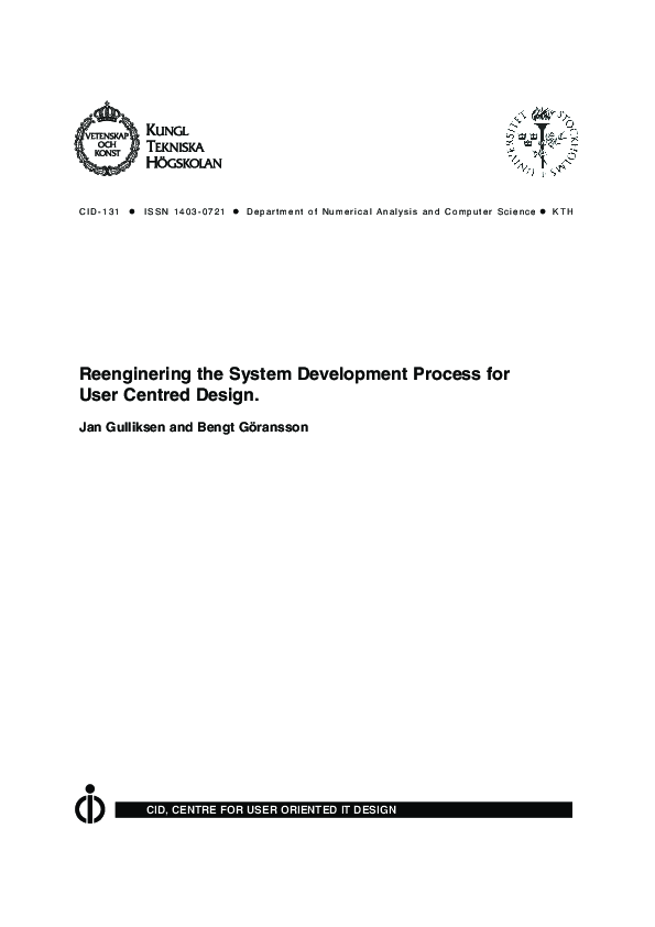 (PDF) Reenginering the System Development Process for User Centred Design