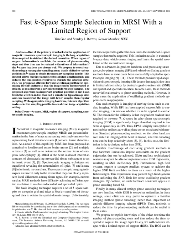 (PDF) Fast k-space sample selection in MRSI with a limited region of support
