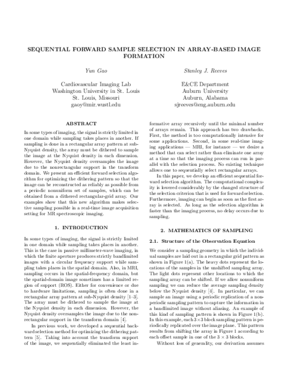 Pdf Sequential Forward Sample Selection In Array Based Image