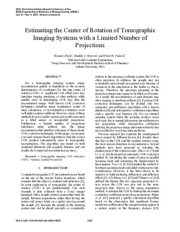 (PDF) Estimating the Center of Rotation of Tomographic Imaging Systems with a Limited Number of ...