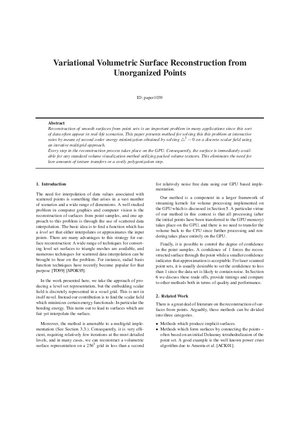 (PDF) Variational Volumetric Surface Reconstruction from Unorganized Points
