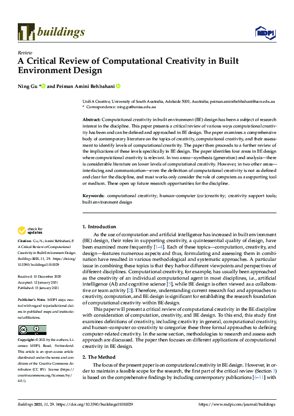 (PDF) A Critical Review of Computational Creativity in Built Environment Design