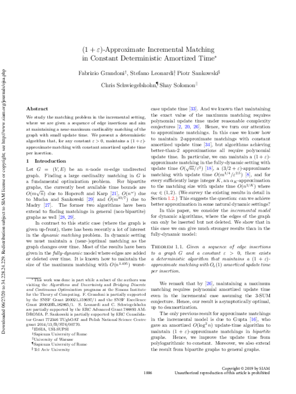 (PDF) (1 + ∊)-Approximate Incremental Matching in Constant Deterministic Amortized Time