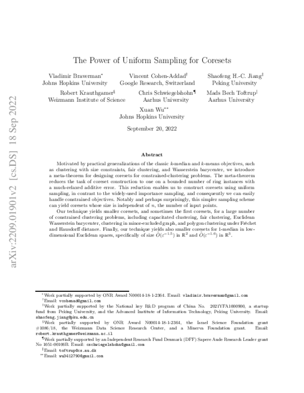 (PDF) The Power of Uniform Sampling for Coresets