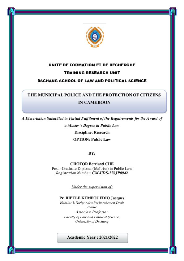 (PDF) THE MUNICIPAL POLICE AND THE PROTECTION OF CITIZENS IN CAMEROON