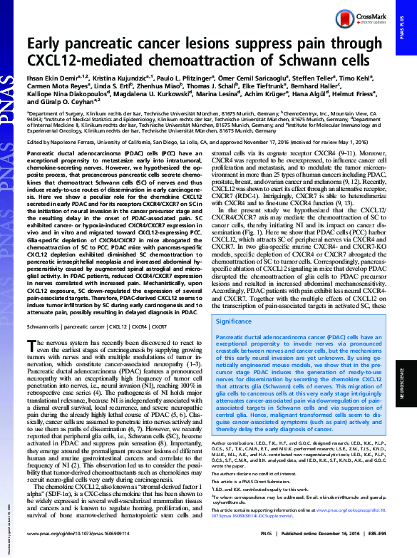 (PDF) Early pancreatic cancer lesions suppress pain through CXCL12 ...