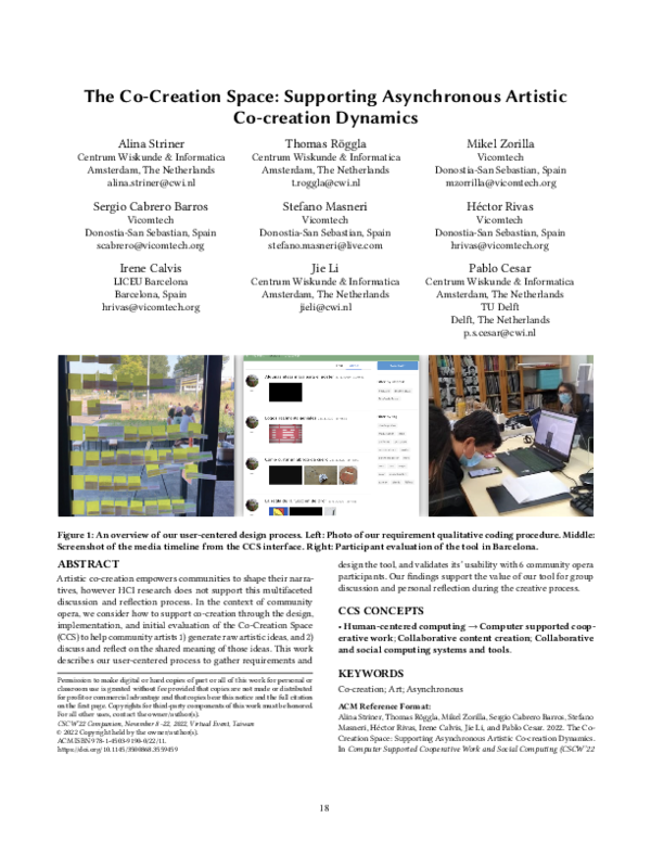 (PDF) The Co-Creation Space: Supporting Asynchronous Artistic Co-creation Dynamics | Mikel ...