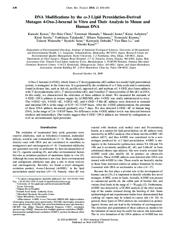 (PDF) DNA Modifications by the ω-3 Lipid Peroxidation-Derived Mutagen 4 ...
