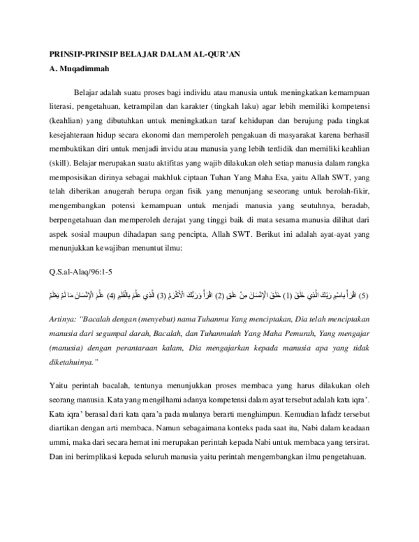 (PDF) PRINSIP-PRINSIP BELAJAR DALAM AL-QUR'AN