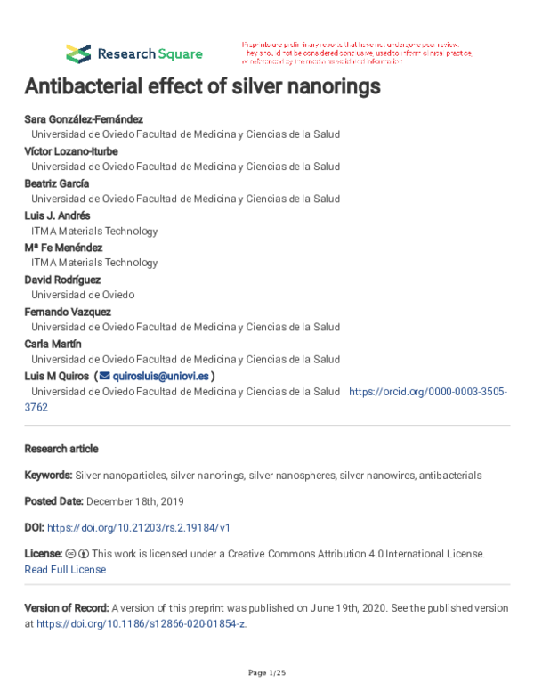 (PDF) Antibacterial effect of silver nanorings