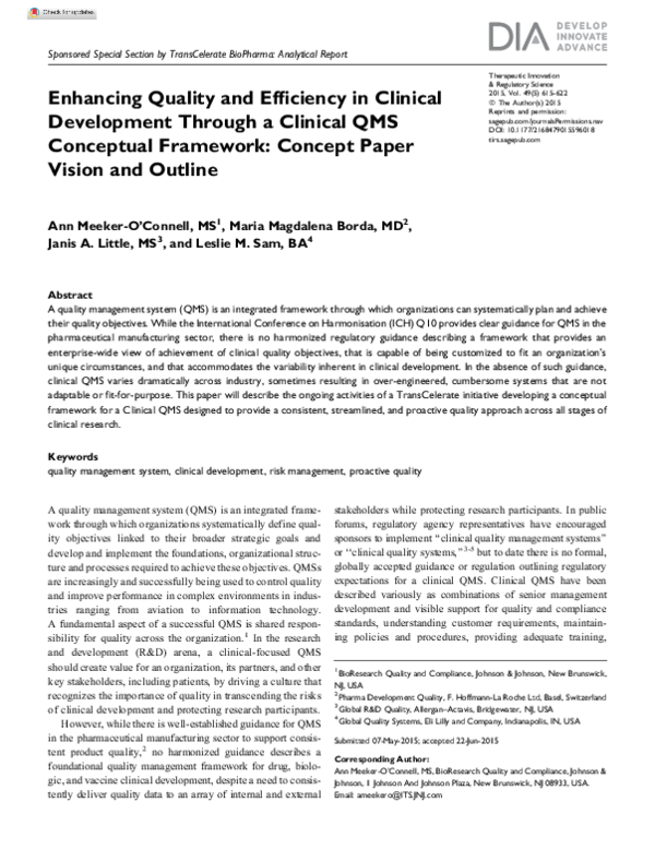 (PDF) Enhancing Quality and Efficiency in Clinical Development Through ...