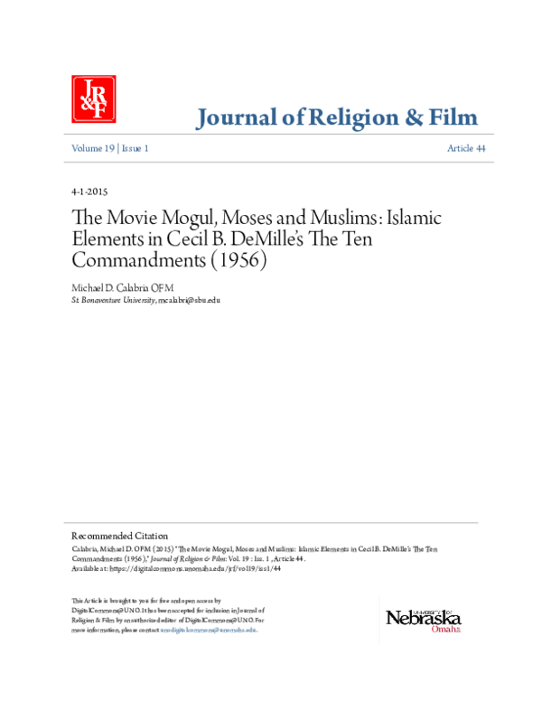 (PDF) The Movie Mogul, Moses and Muslims: Islamic Elements in Cecil B ...