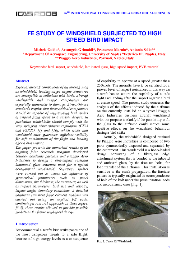(PDF) Fe Study of Windshield Subjected to High Speed Bird Impact
