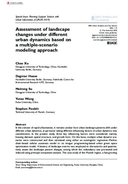 (PDF) Assessment of landscape changes under different urban dynamics based on a multiple ...