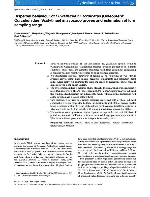 (PDF) Dispersal behaviour of Euwallacea nr. fornicatus (Coleoptera ...