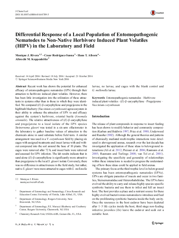 (PDF) Differential Response of a Local Population of Entomopathogenic ...