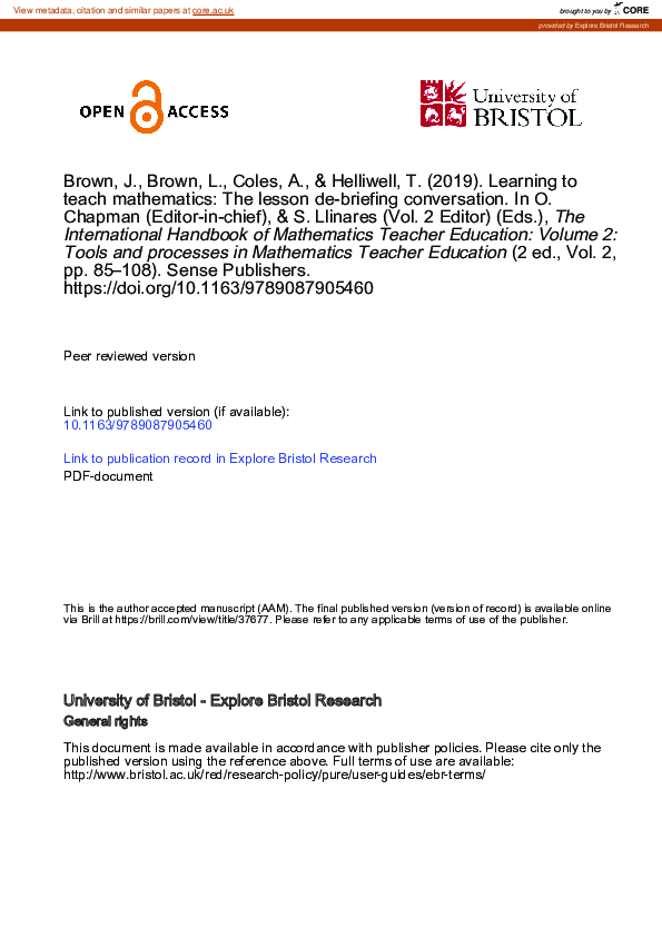 (PDF) Learning to teach mathematics: The lesson de-briefing conversation