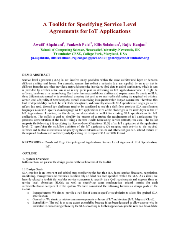 (PDF) A Toolkit for Specifying Service Level Agreements for IoT Applications